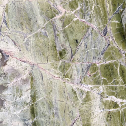 Irish Green Marble Boasts Delicate Veining & Crystalline Mica Sparkles
